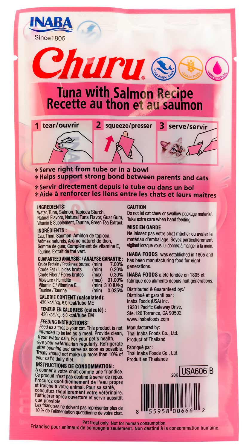 4 pack Churu Tuna w/ Salmon Puree Lickable Cat Treats - Jeffers