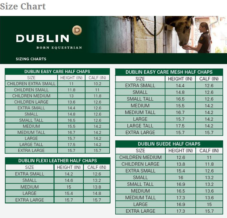 Dublin Half Chaps Sizing Guide Chart — Jeffers