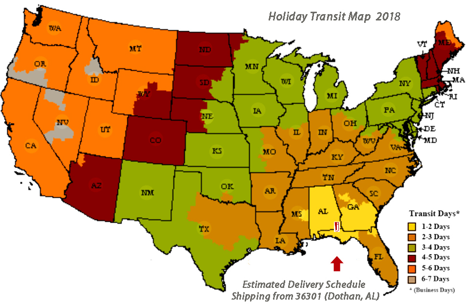 Holiday Transit Map - Deadlines for Delivery by Christmas
