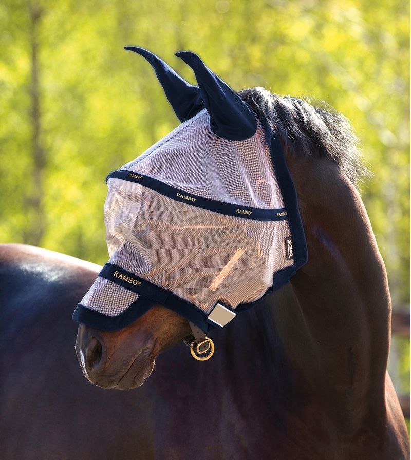 Rambo Plus Fly Mask, Oatmeal/Navy - Jeffers