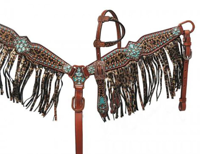 Showman Leopard/Turquoise Tack Set, Brown, Pony - Jeffers