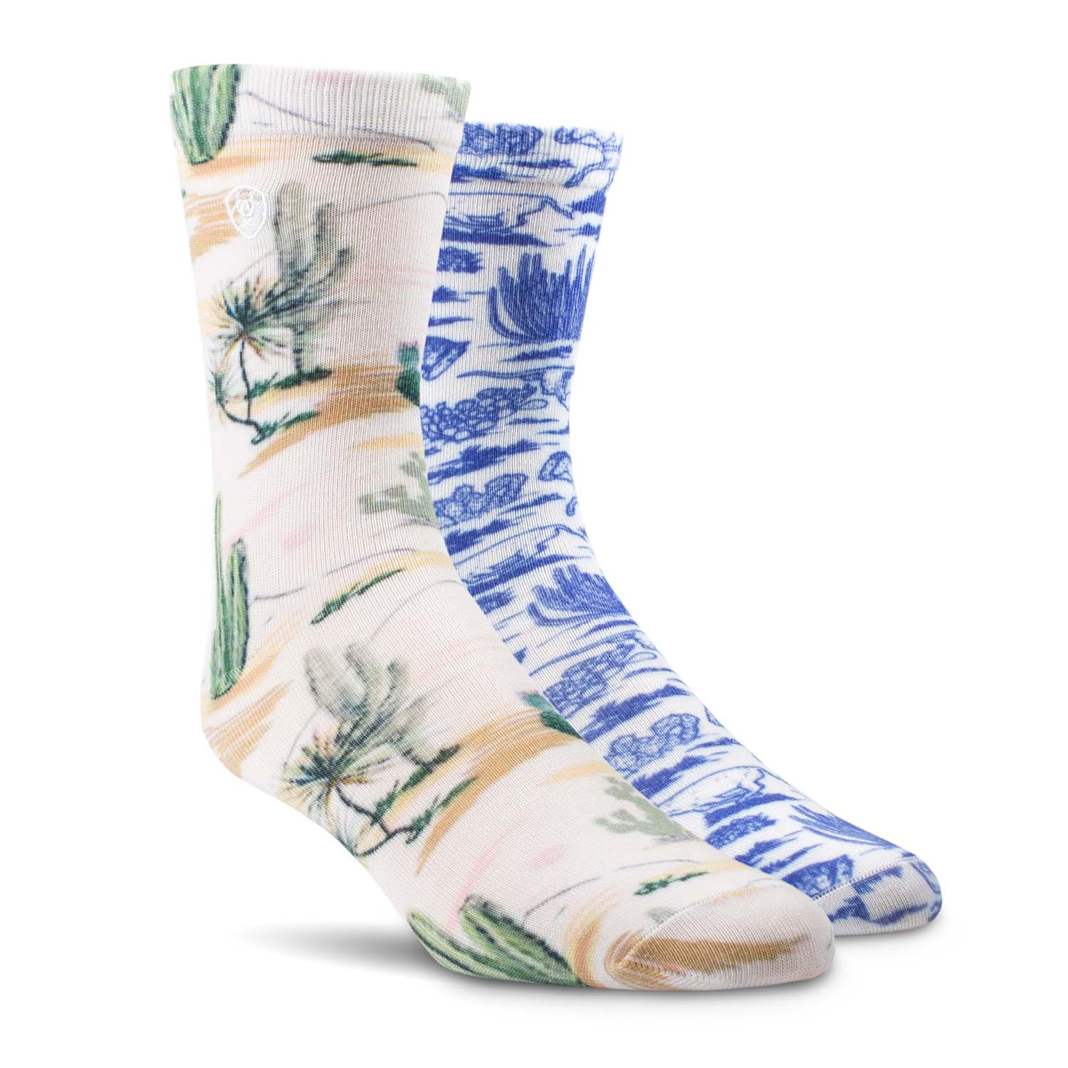 Ariat Arid Landscape Crew Socks, 2 Pair Pack, Cactus/Western Toile ...