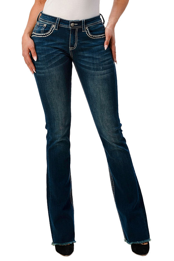 Grace in LA Floral Steer Head Embellished Mid Rise Bootcut Jeans - Jeffers