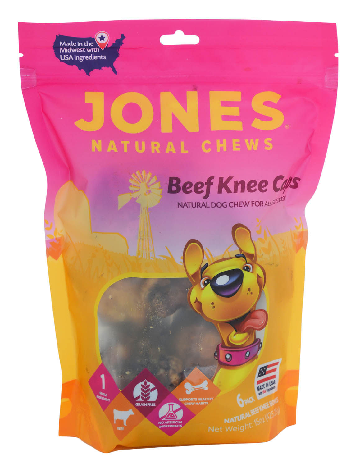 Jones Natural Chews Beef Kneecaps, 6pk Bag - Jeffers