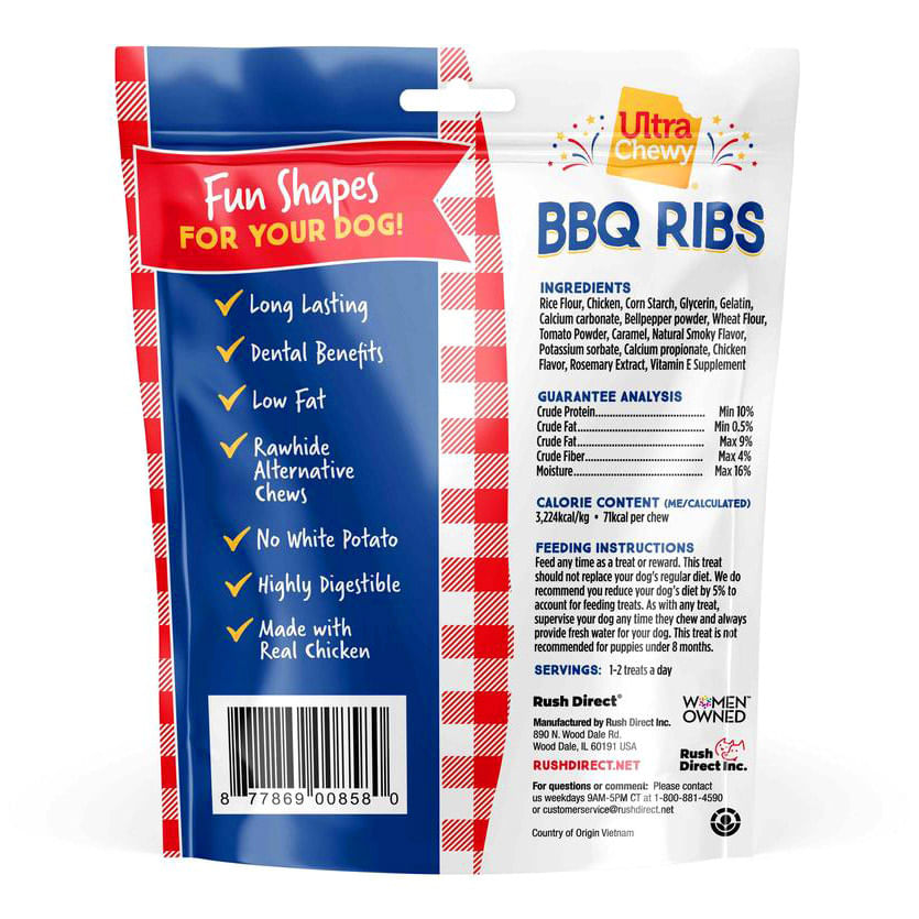 Ultra Chewy BBQ Ribs, 6 ct for Dogs - Jeffers